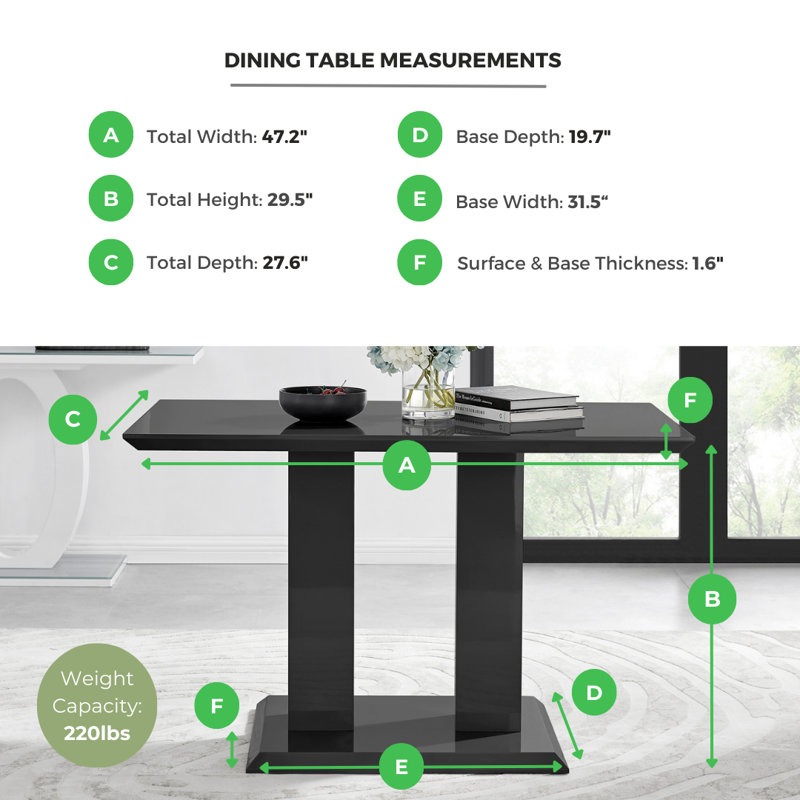 East Urban Home Eubanks High Gloss Double Pillar Rectagular Dining Table & Reviews | Wayfair